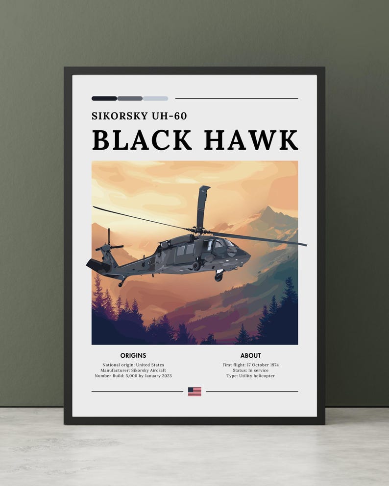Sikorsky UH-60 Black Hawk Poster -american Helicopter Print, Utility ...