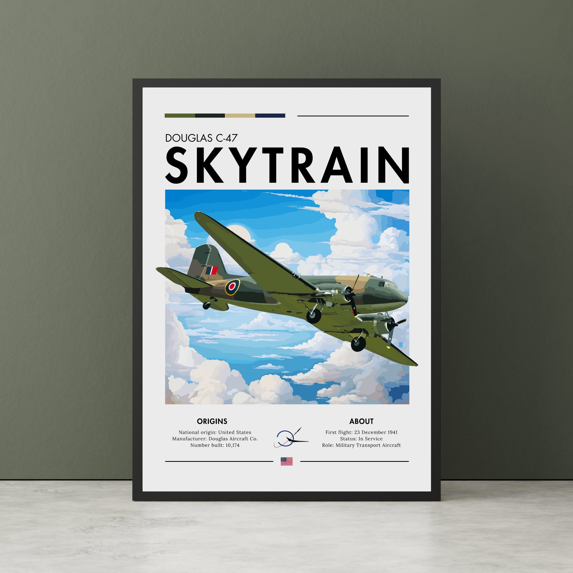 Douglas C-47 Skytrain Print WWII Aviation Art, Transport Aircraft ...