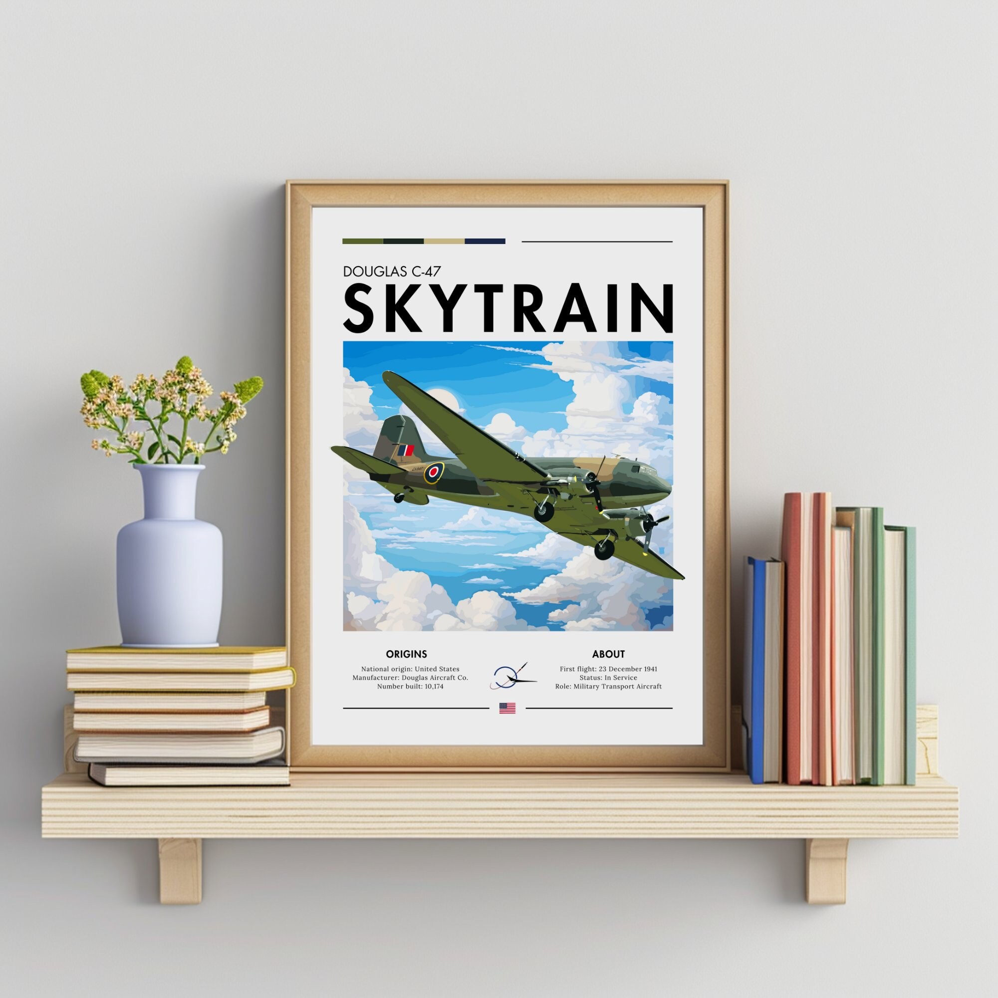 Douglas C-47 Skytrain Print WWII Aviation Art, Transport Aircraft ...