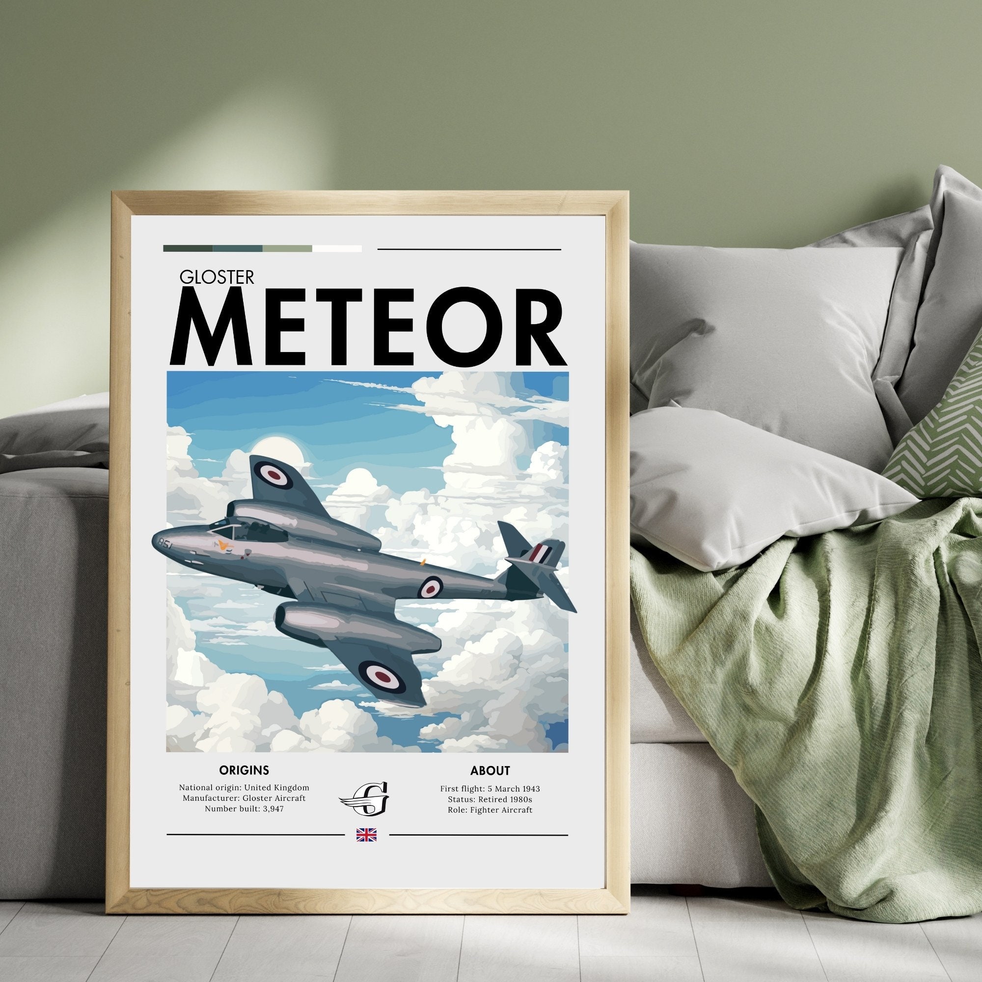 Gloster Meteor Poster WWII Aviation Art, Fighter Jet Print, Plane ...