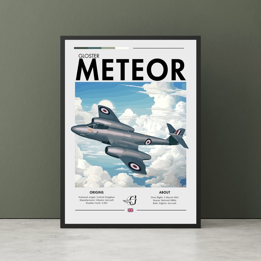 Gloster Meteor Poster - WWII Fighter Jet Aviation Art - Etsy