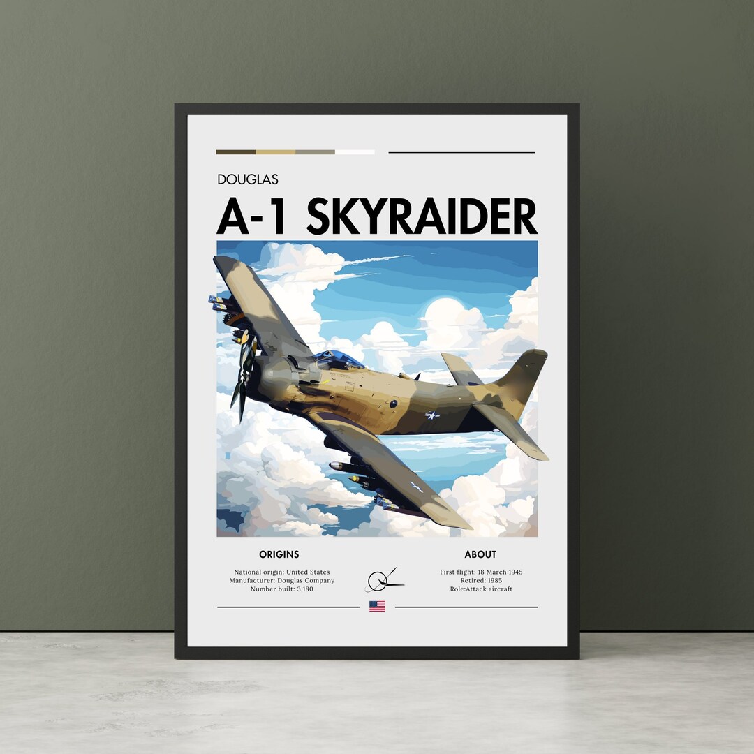 Douglas A-1 Skyraider Print - Vietnam War Aviation Art, Attack Aircraft ...