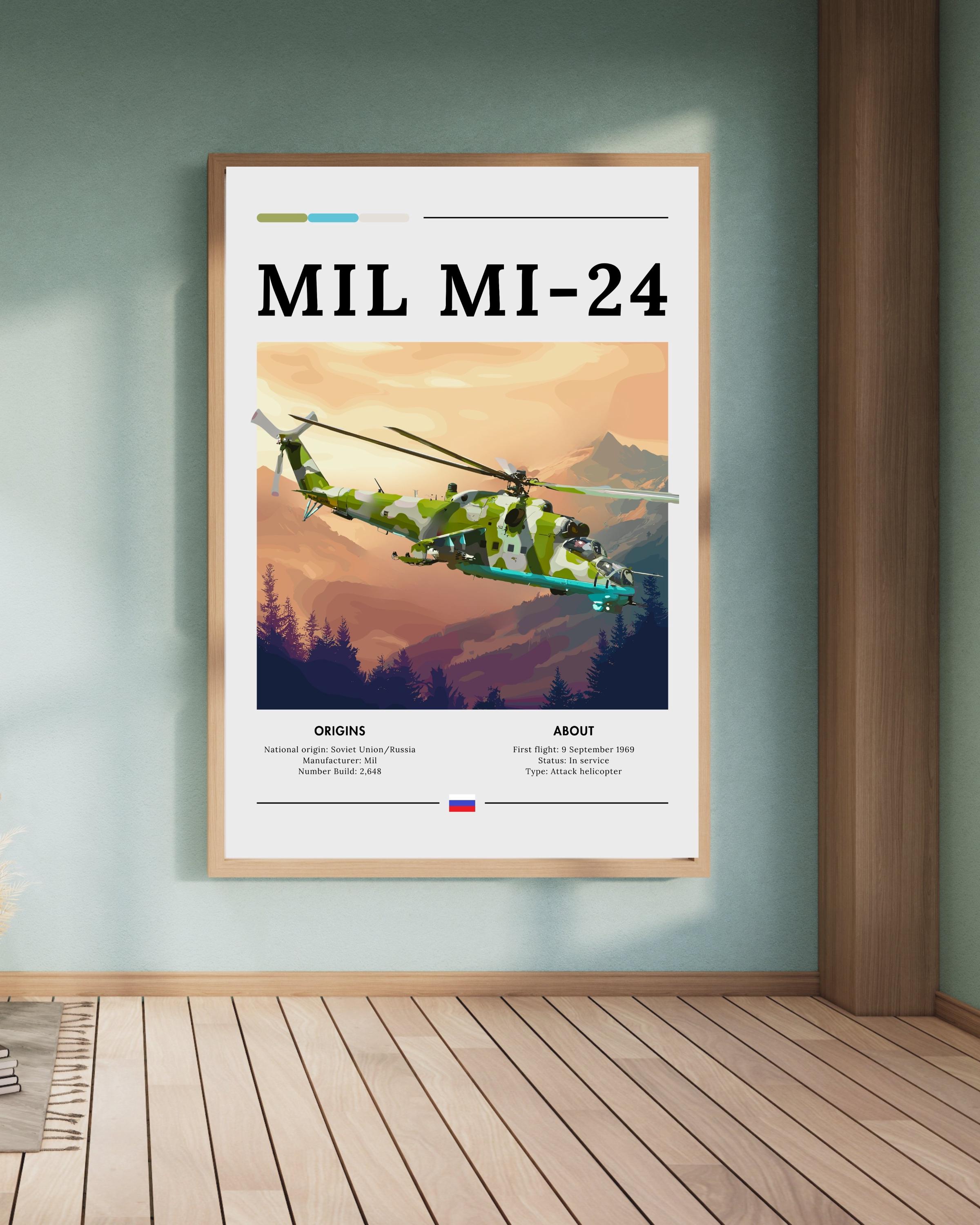Mil Mi-24 Poster - Russian Helicopter Print, Attack Helicopter, Iconic ...
