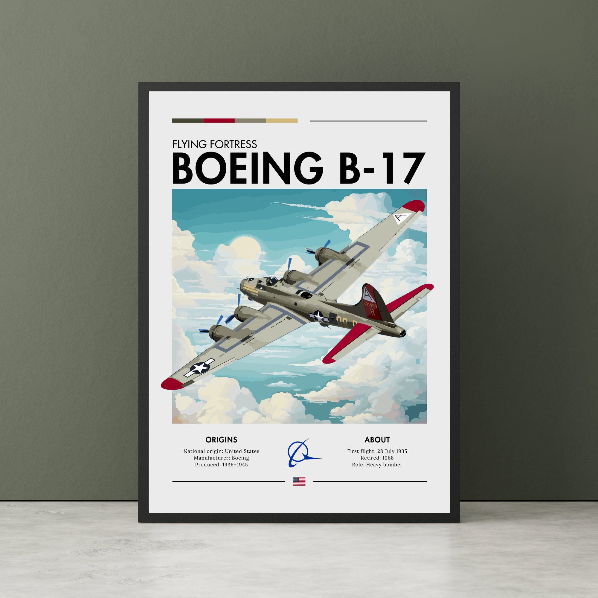 Boeing B-17 Flying Fortress Print WWII Aviation Art, Heavy Bomber ...