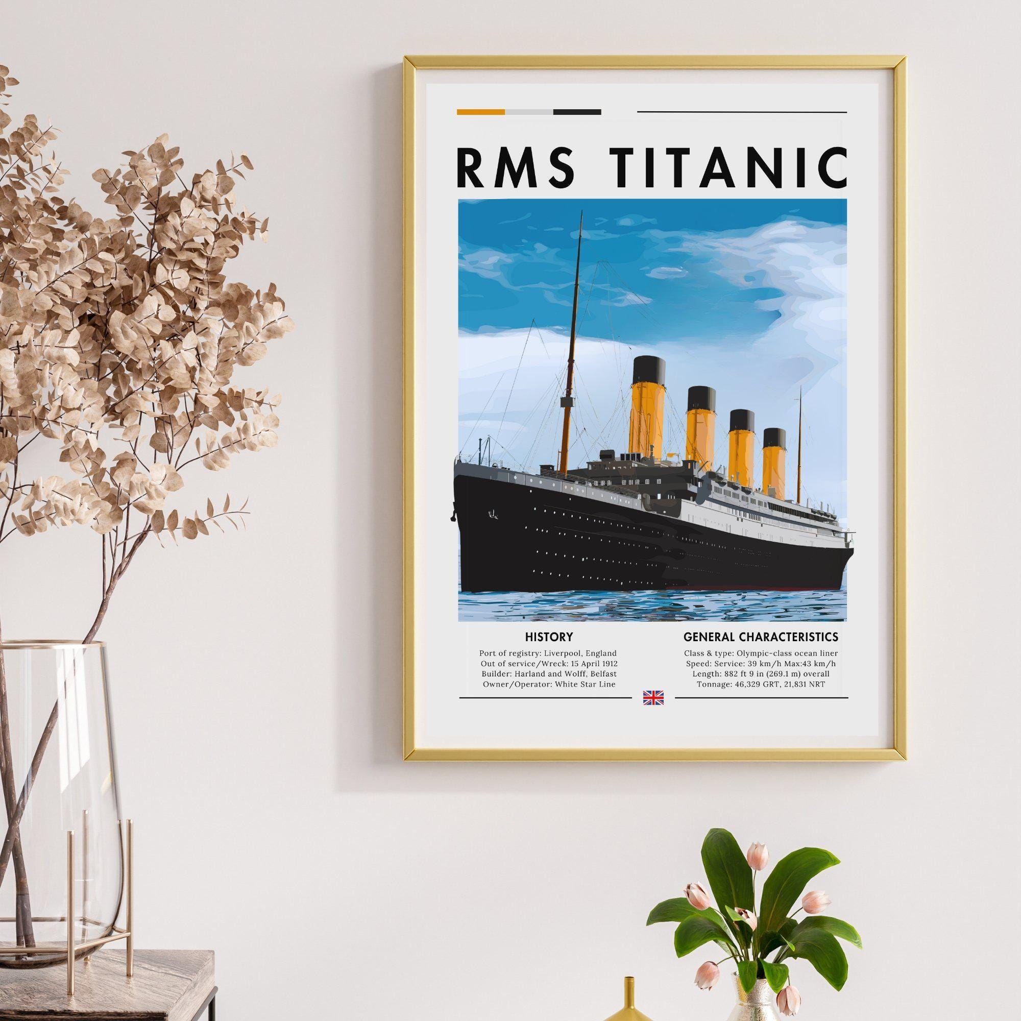 Titanic Ship Poster, RMS Titanic Print, Ship Art, Historic Ship Poster ...