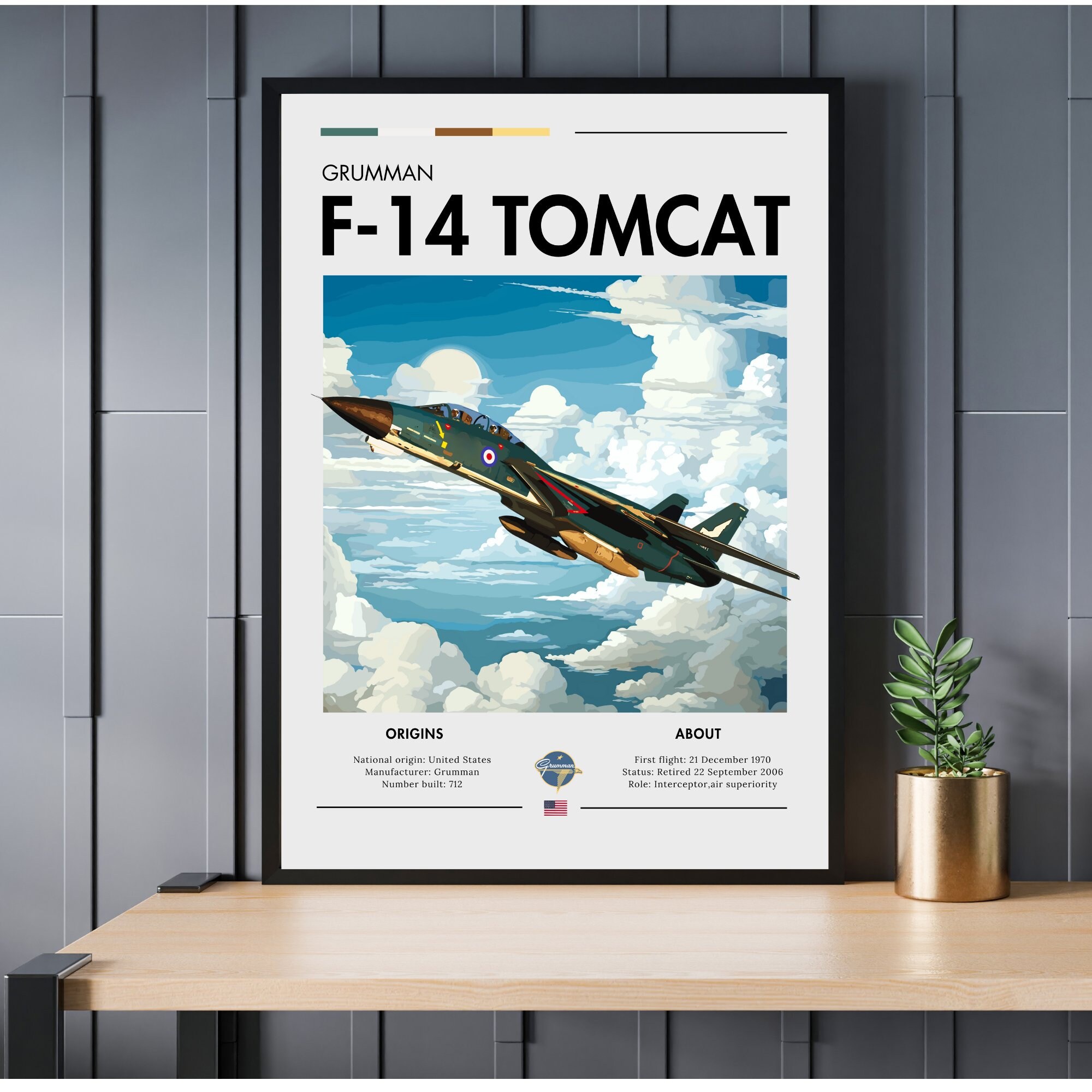 Grumman F-14 Tomcat Supersonic Print Aviation Art, Vietnam War Plane ...