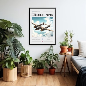 Vintage Lockheed P-38 Lightning Bomber Print - WWII Aviation Art, USA ...