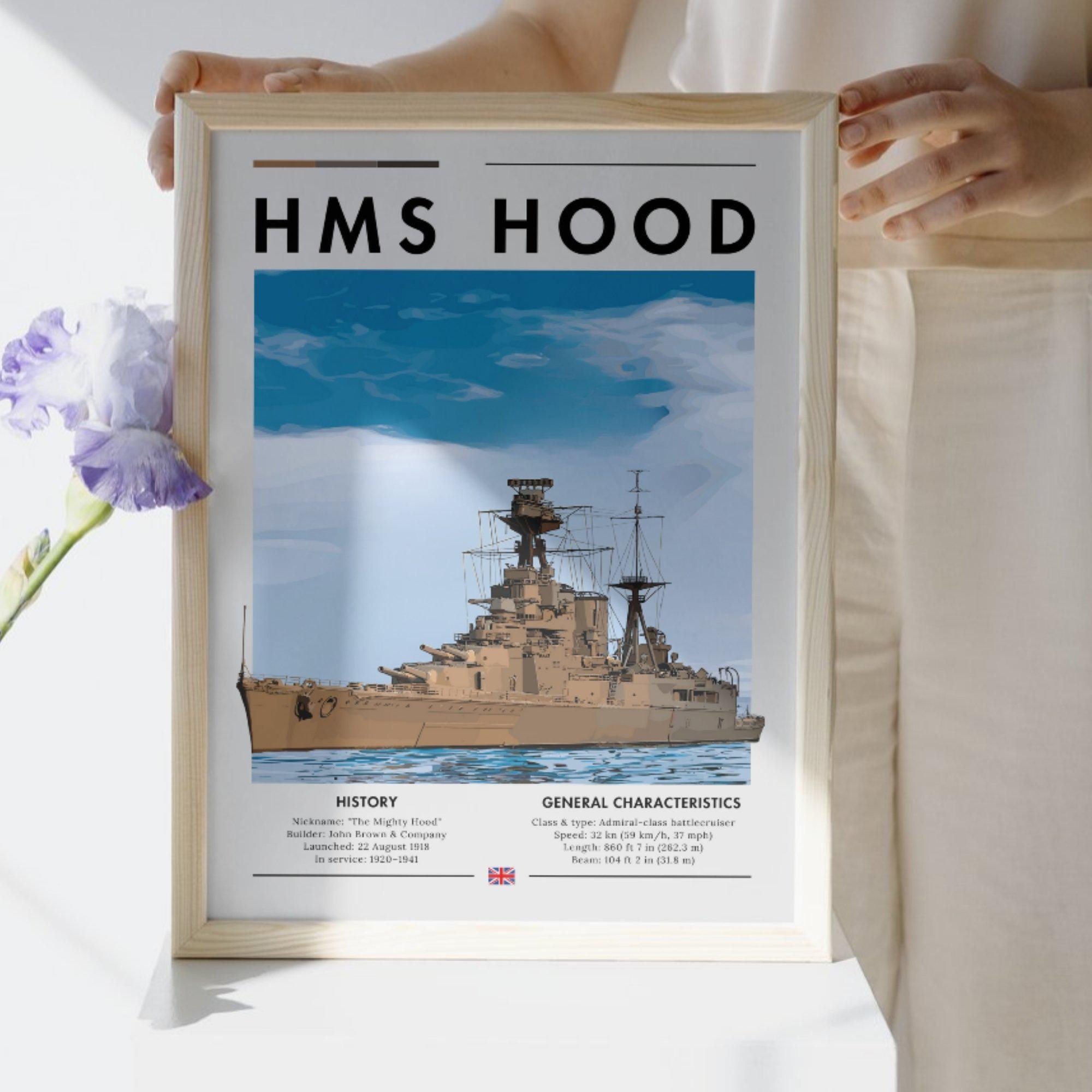 HMS Hood Battlecruiser Poster, Historic Naval Ship Art - Etsy