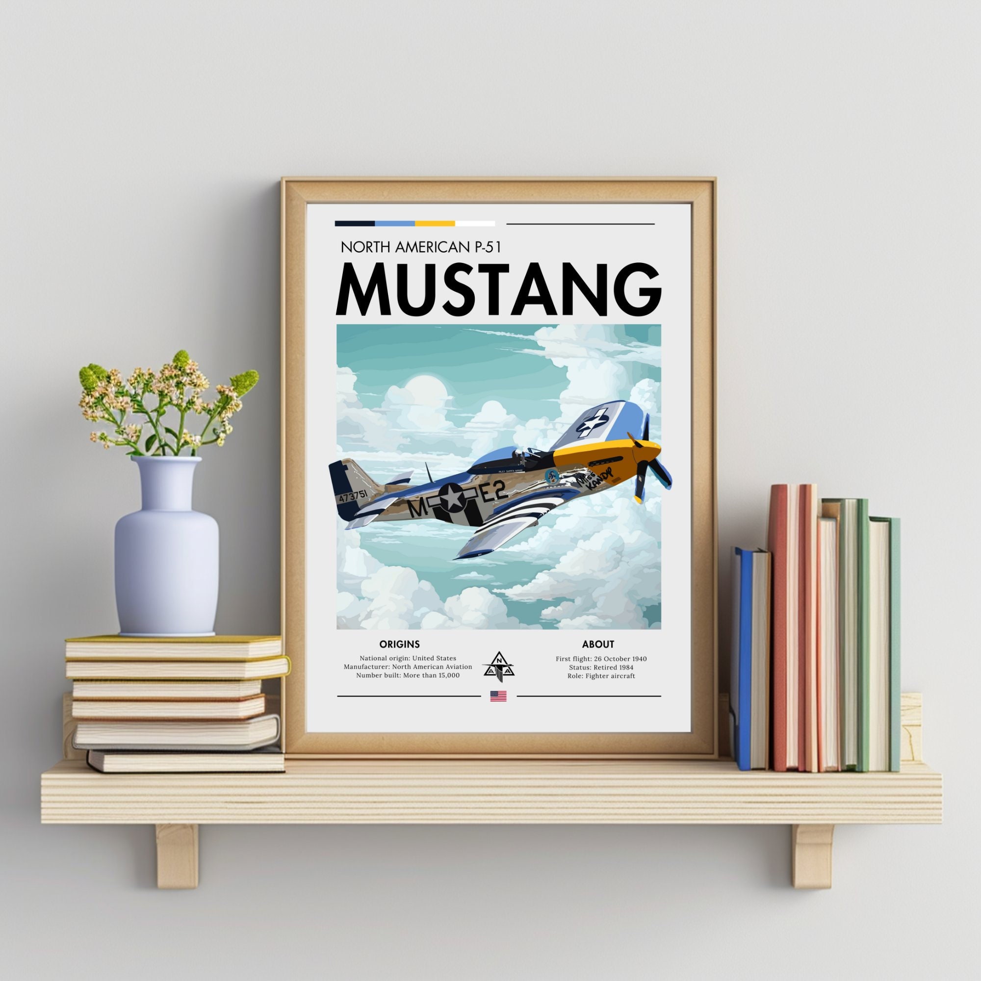 North American P-51 Mustang Print WWII Aviation Art, Korean War, Royal ...