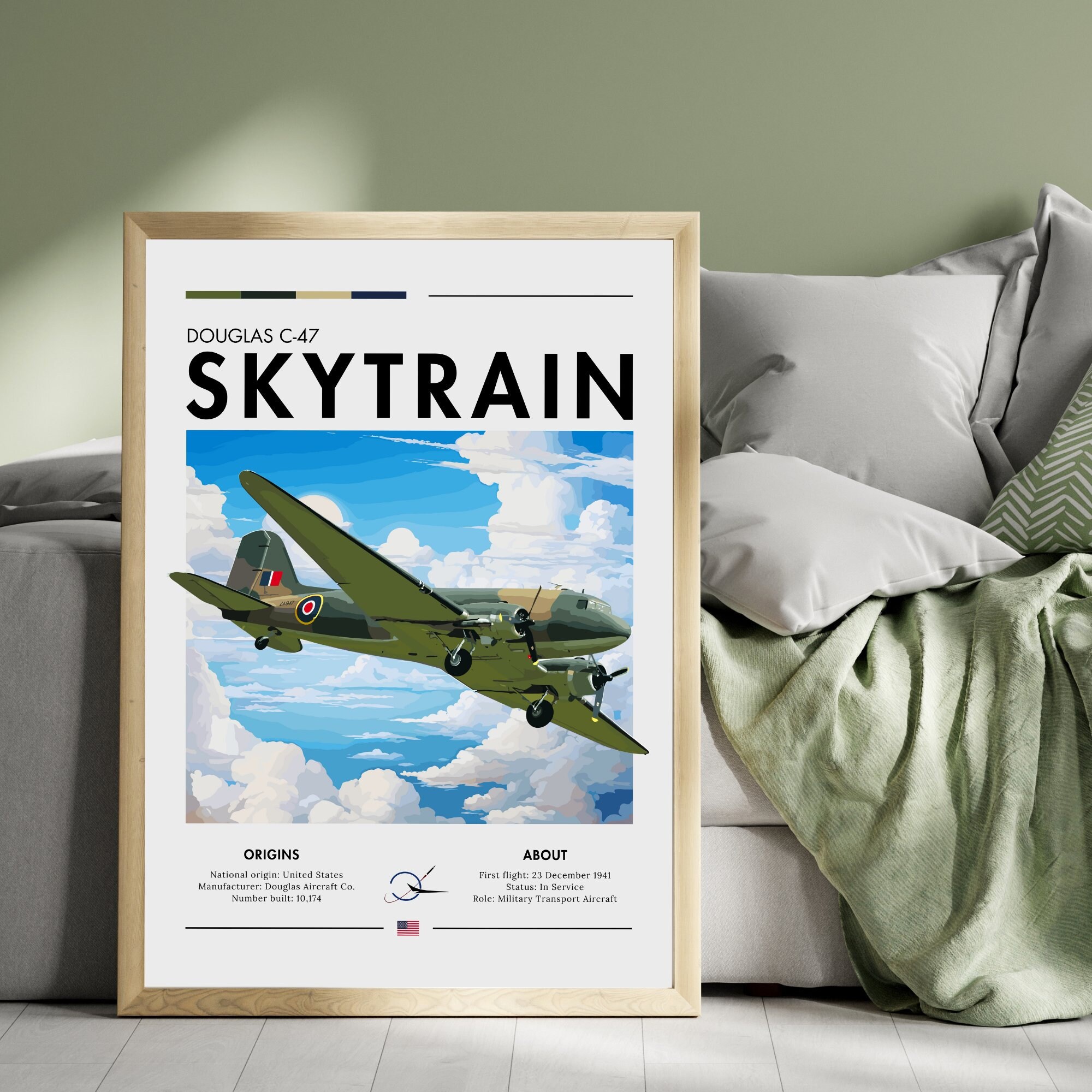 Douglas C-47 Skytrain Print WWII Aviation Art, Transport Aircraft ...