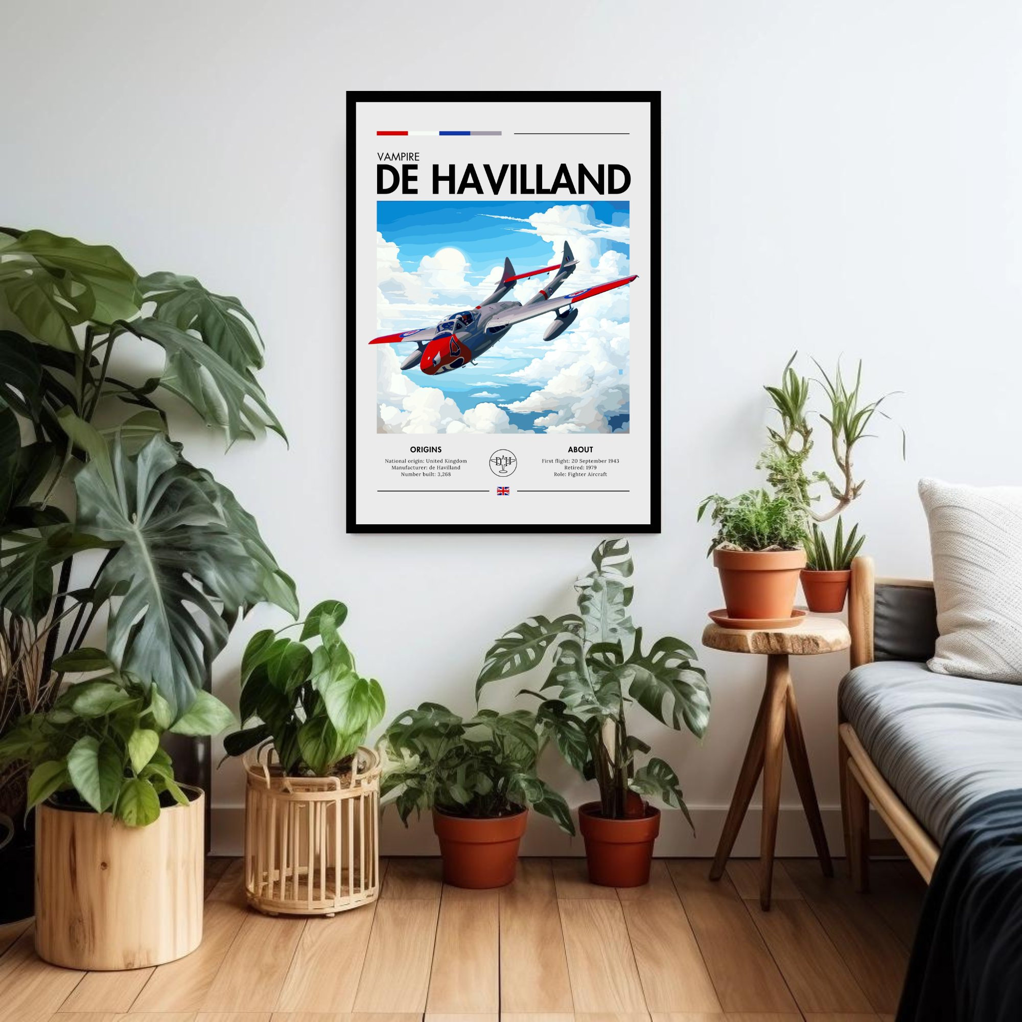 De Havilland Vampire Poster - WWII Aviation Art, Fighter Aircraft Jet ...