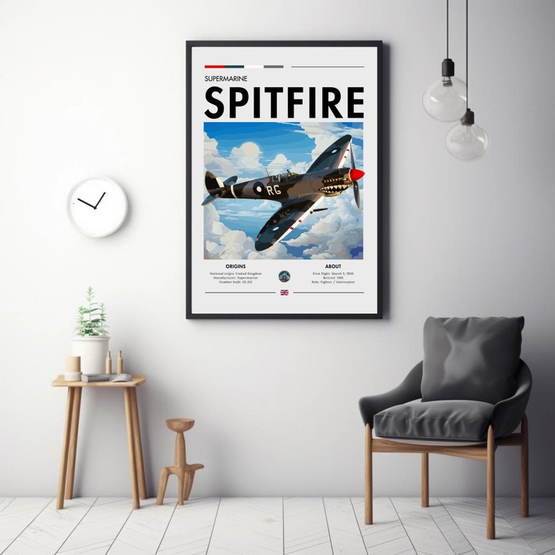 Supermarine Spitfire Poster WWII Aviation Art, Battle of Britain ...