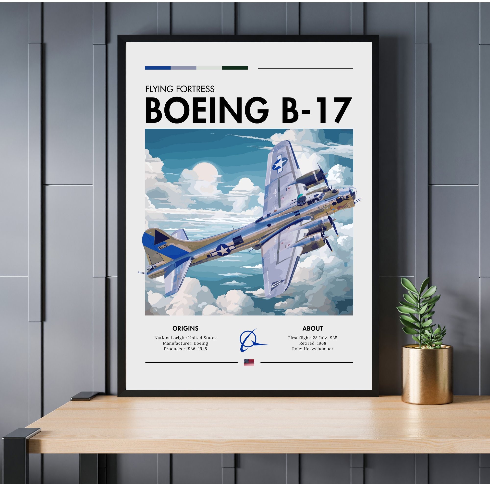 Boeing B-17 Flying Fortress Print WWII Aviation Art, Heavy Bomber ...