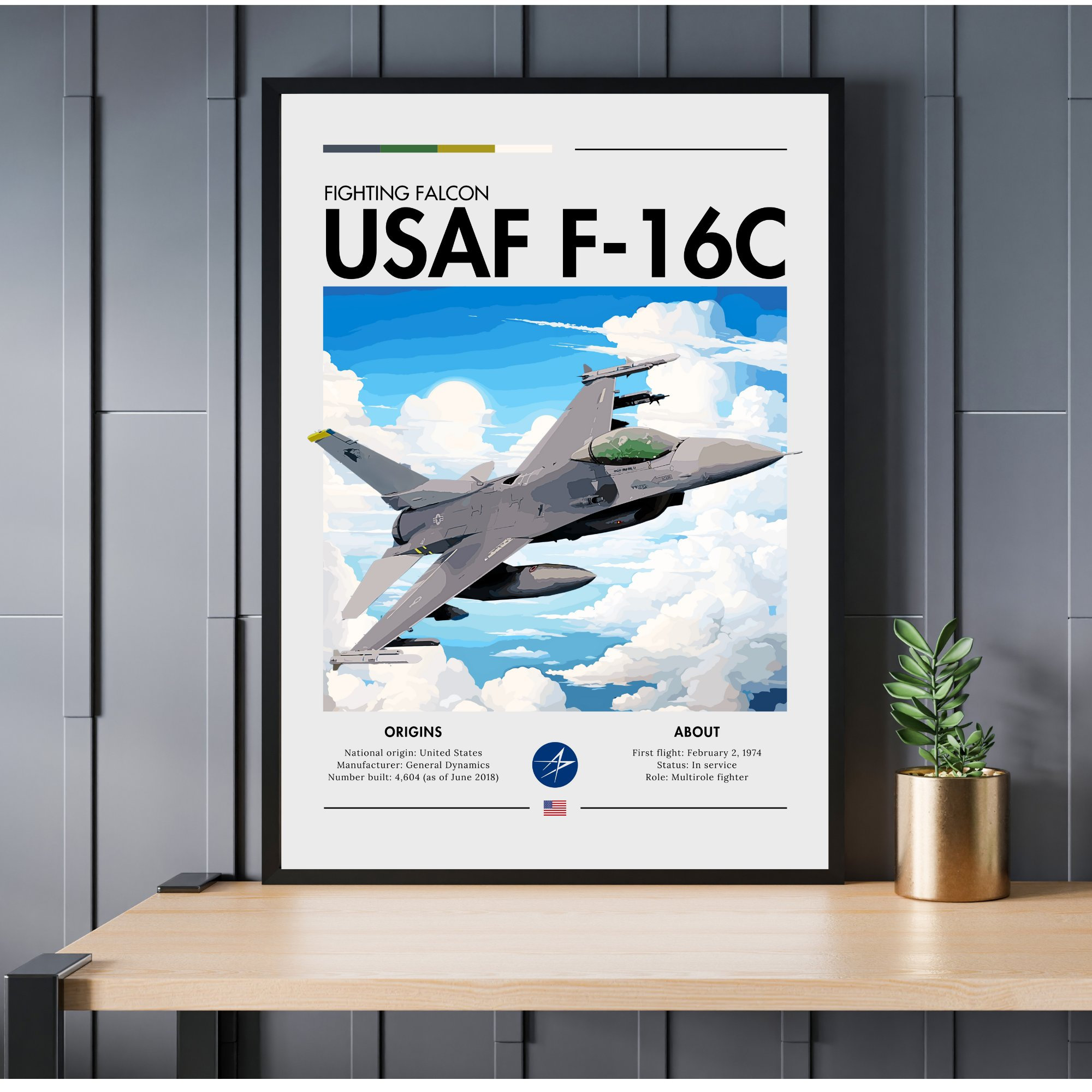 USAF F16C Fighting Falcon Poster Aviation Art, Fighter Jet Print, Plane ...
