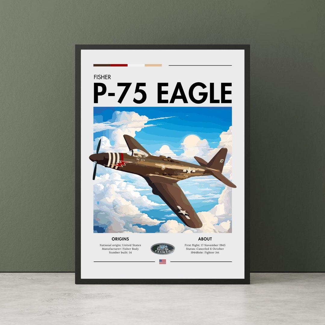 Fisher P-75 Eagle Poster WWII Aviation Art, American Fighter Jet, USA ...