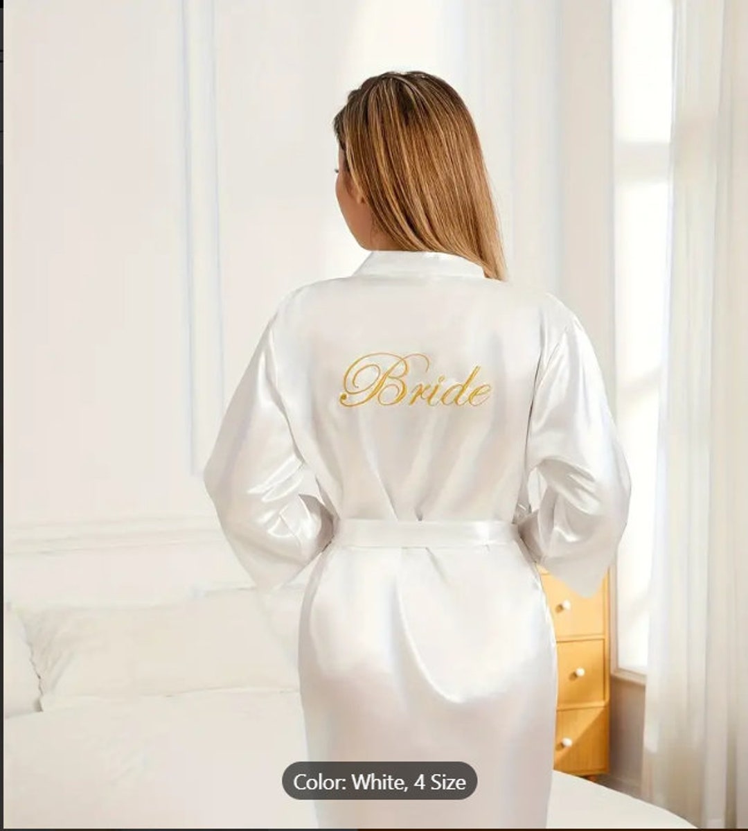 Satin Night Robe With Personalized Embroidery Letter Bridal - Etsy