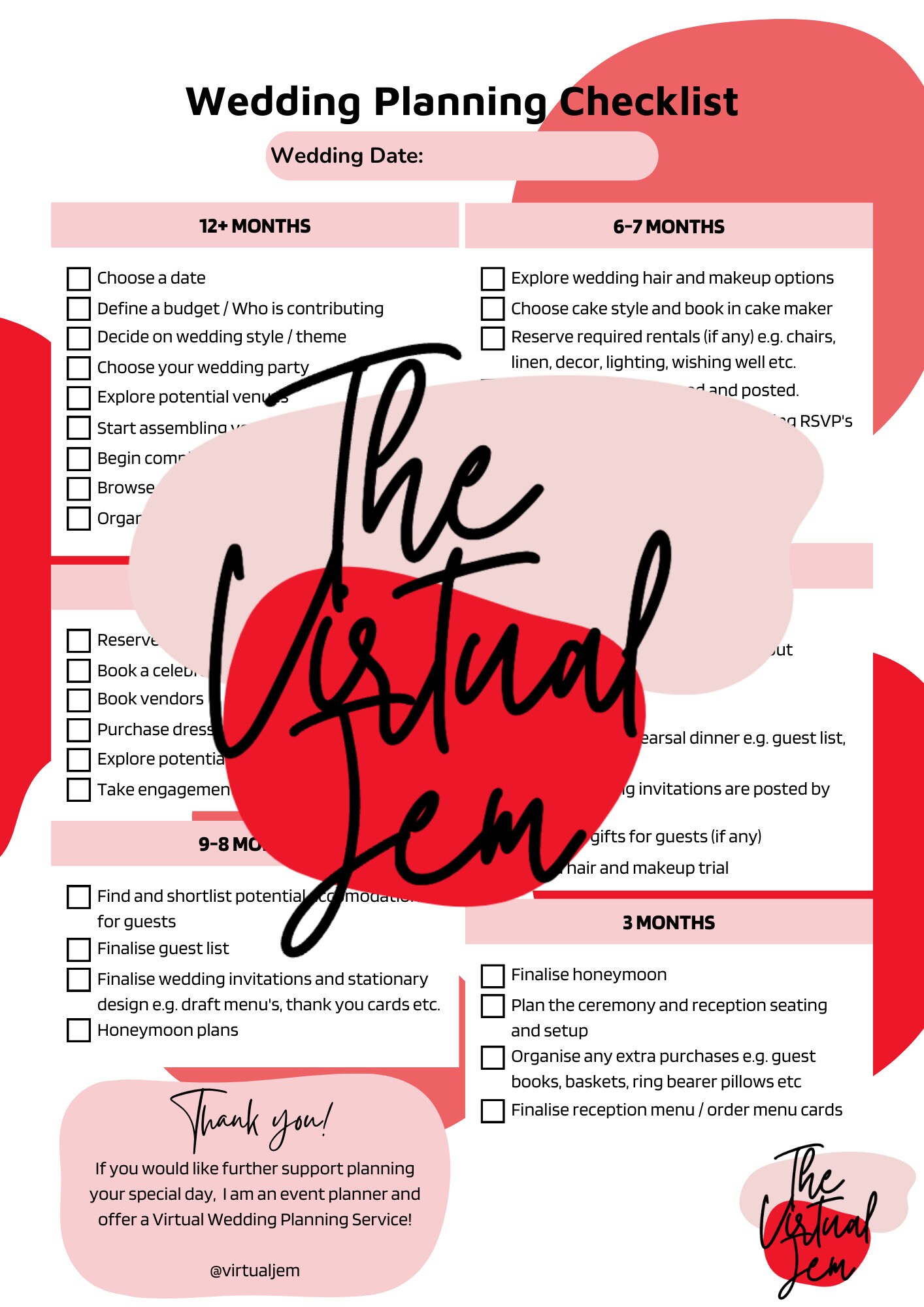 Wedding Checklist Printable Wedding Planning Checklist Wedding ...