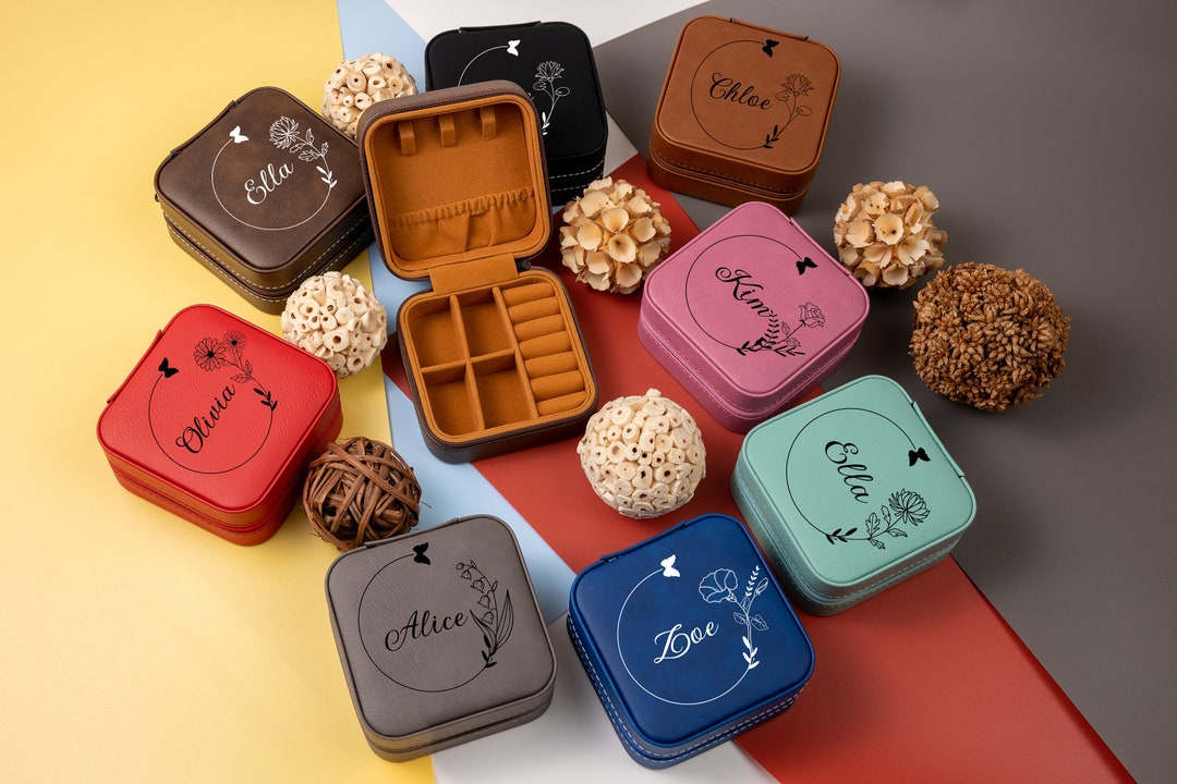 Birth Flower Jewelry Travel Case, Birth Month Flower Gift, Personalized ...