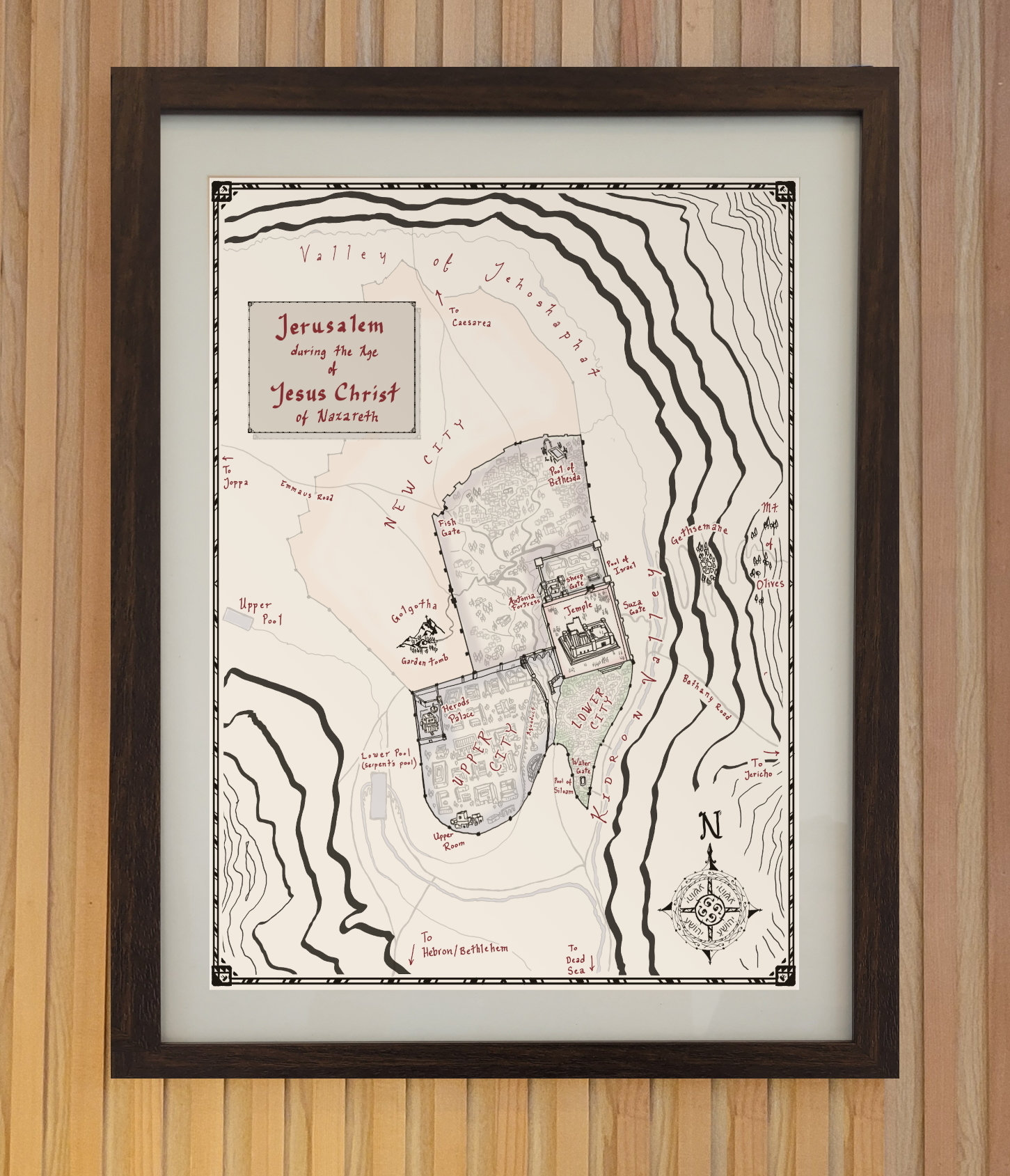 Tolkien Lotr Style Map of Jerusalem in Jesus's Day, Hand Drawn Unique ...