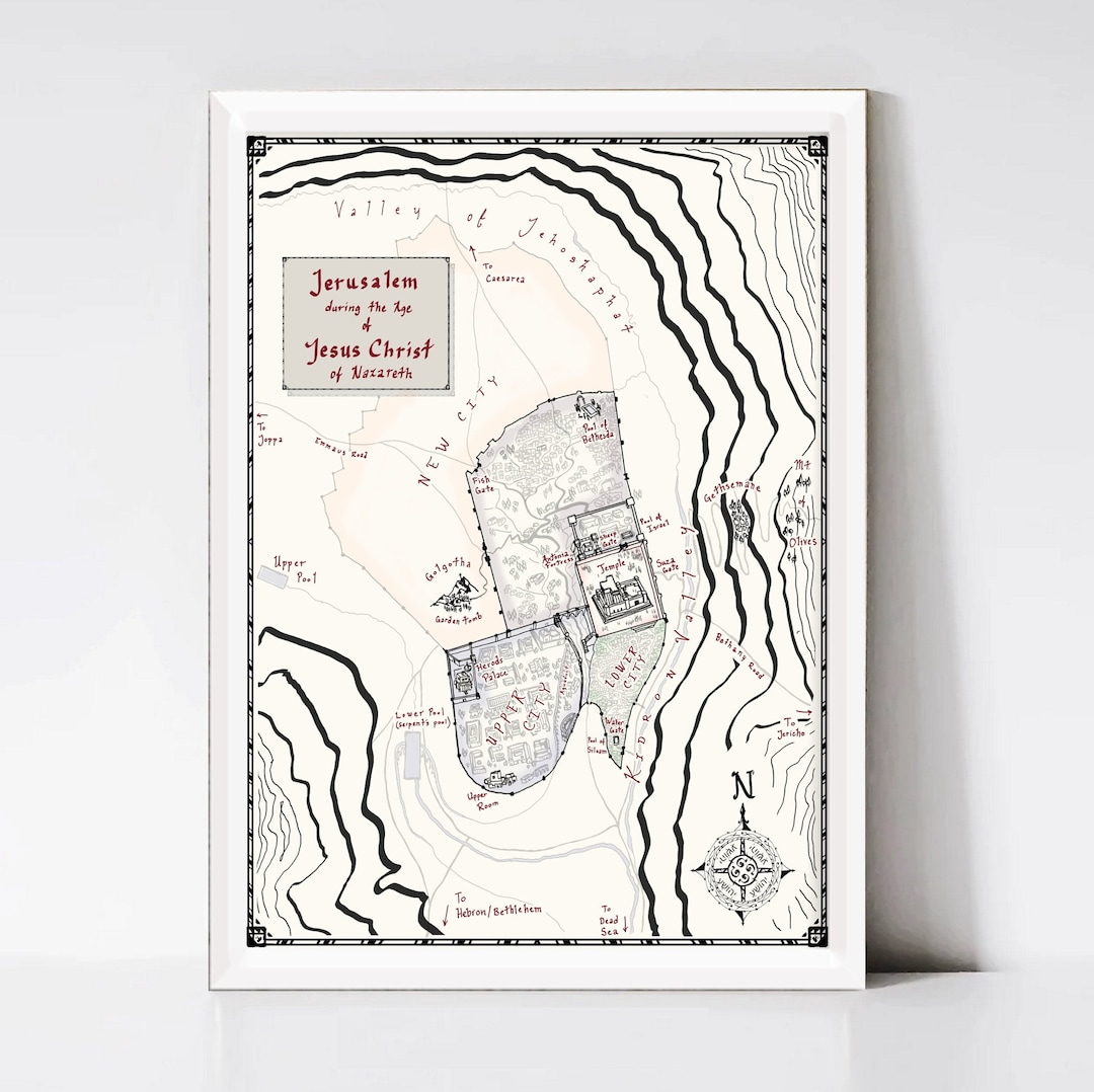 Tolkien Lotr Style Map of Jerusalem in Jesus's Day, Hand Drawn Unique ...