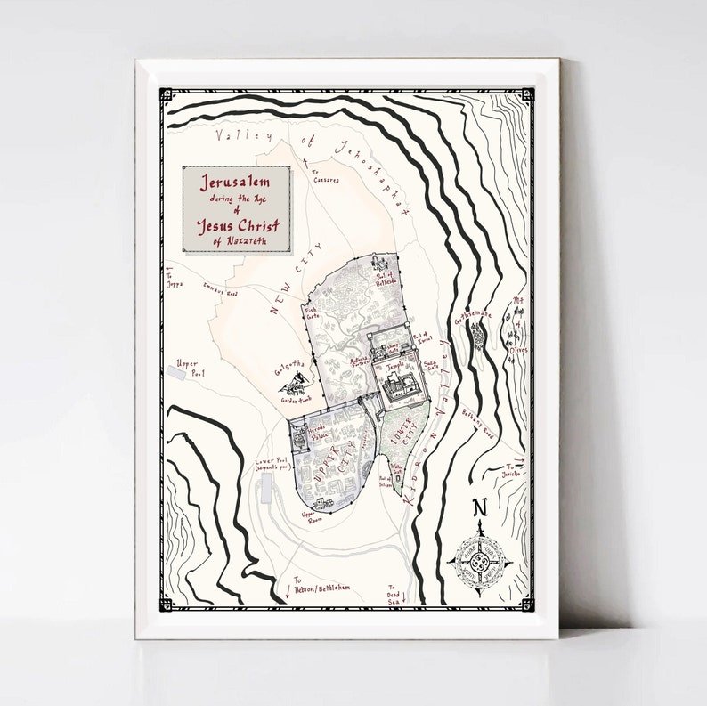 Tolkien Lotr Style Map of Jerusalem in Jesus's Day, Hand Drawn Unique ...