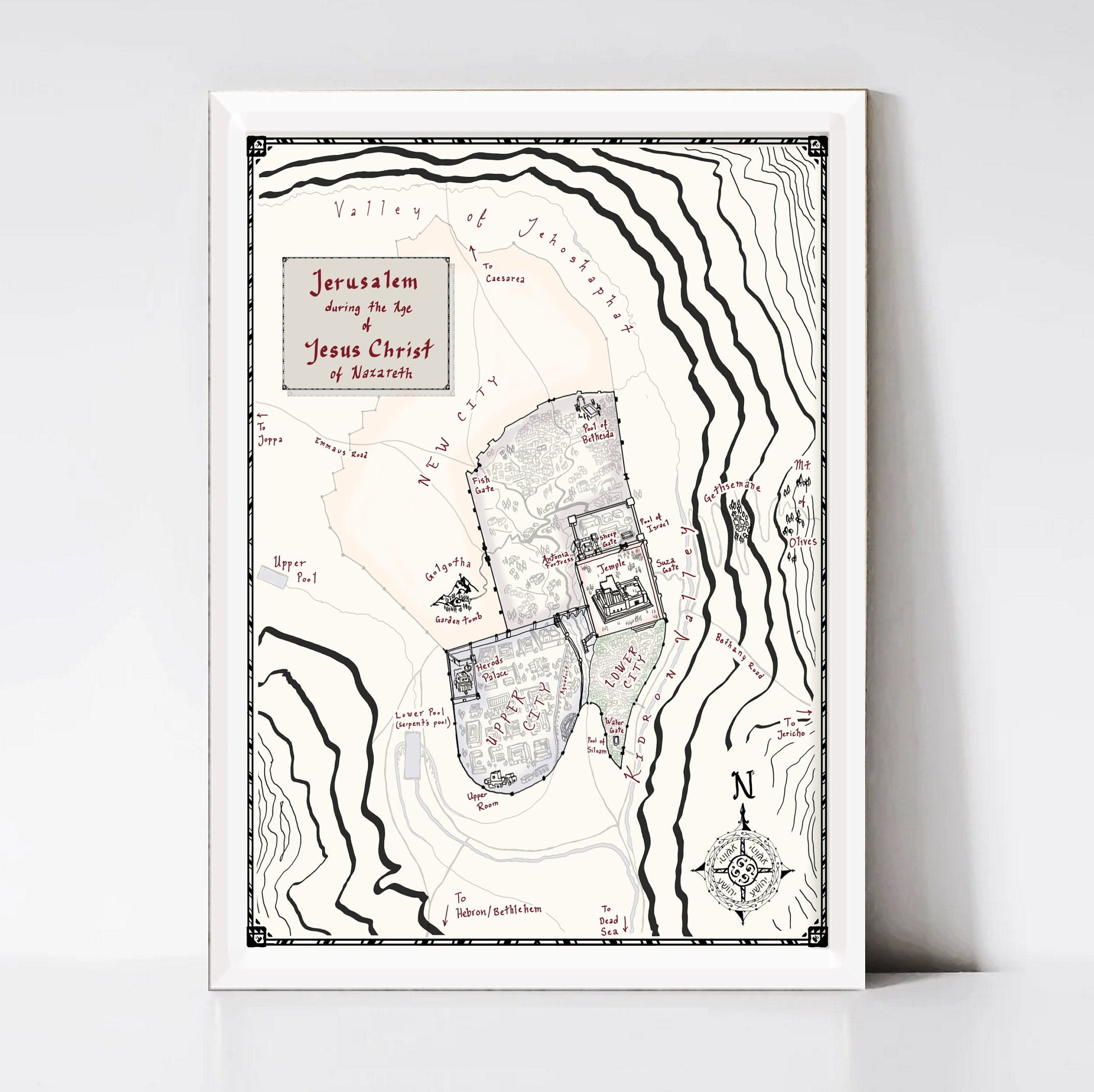 Tolkien Lotr Style Map of Jerusalem in Jesus's Day, Hand Drawn Unique ...