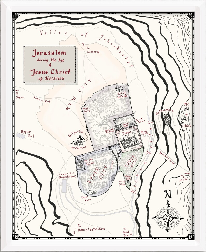 Tolkien Lotr Style Map of Jerusalem in Jesus's Day, Hand Drawn Unique ...