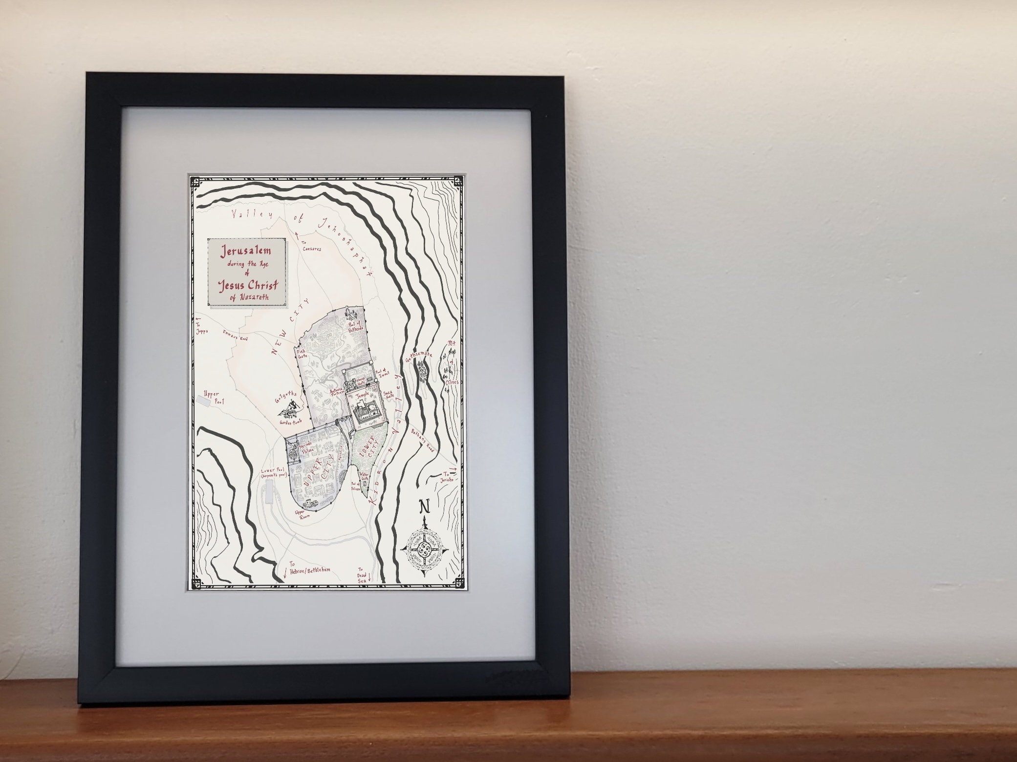 Tolkien Lotr Style Map of Jerusalem in Jesus's Day, Hand Drawn Unique ...