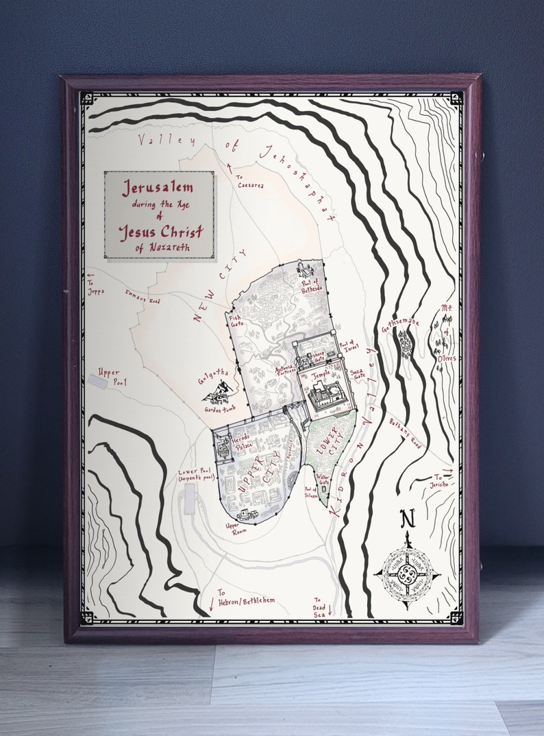 Tolkien Lotr Style Map of Jerusalem in Jesus's Day, Hand Drawn Unique ...