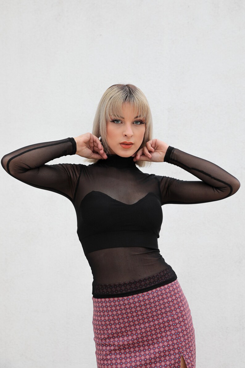Transparent Balck Blouse, Sheer See Through Modern Blouse, Tulle ...
