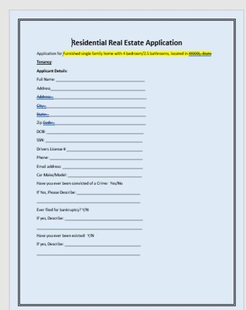 Rental Application - Etsy