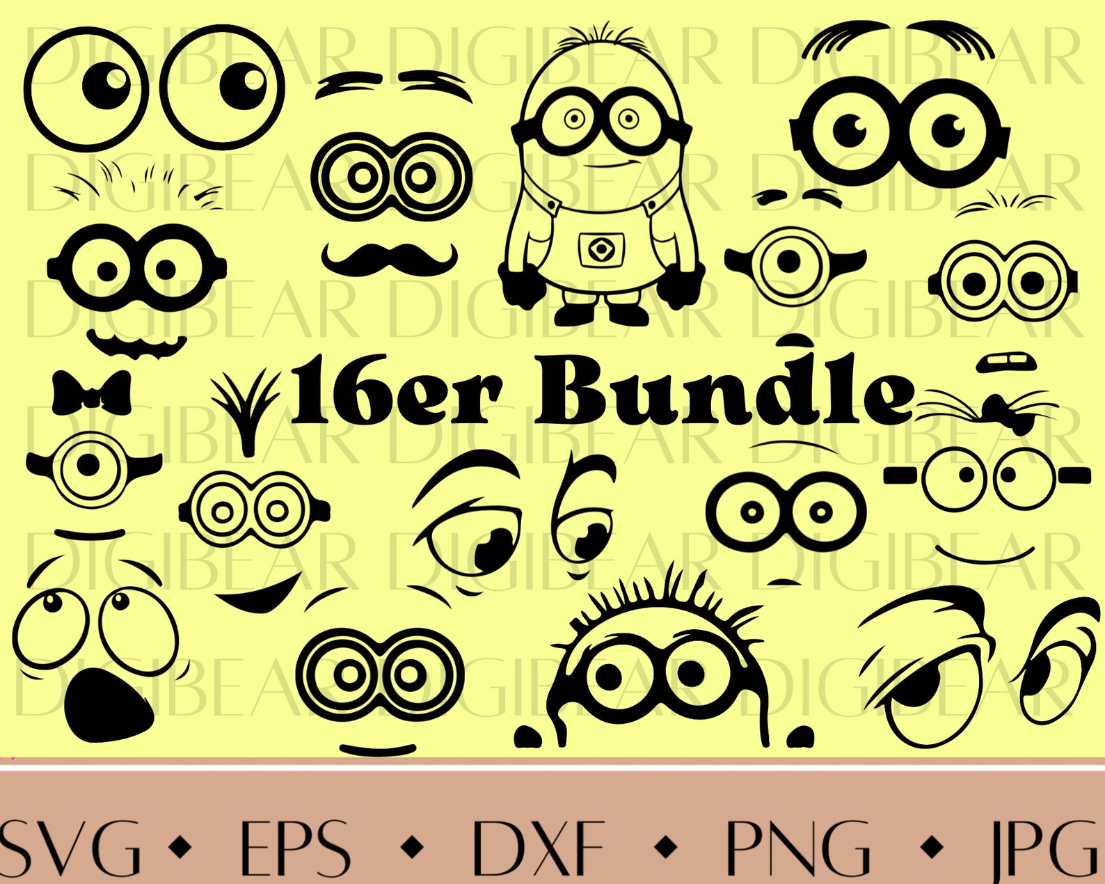 Minions Faces Svg Bundle,clip Art Eps,silhouette Files, Cutting File ...