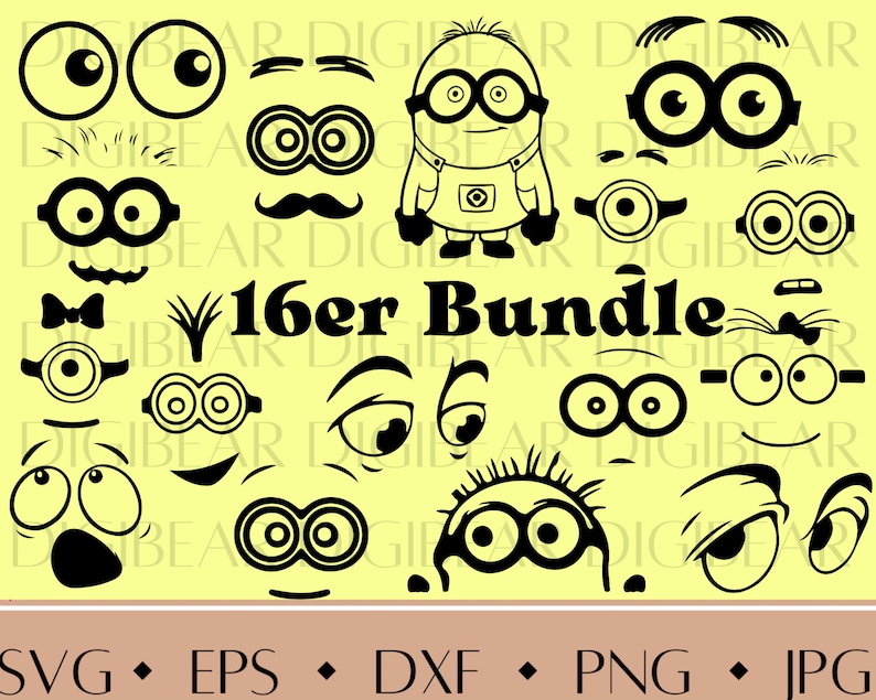 Minions Faces Svg Bundle,clip Art Eps,silhouette Files, Cutting File ...