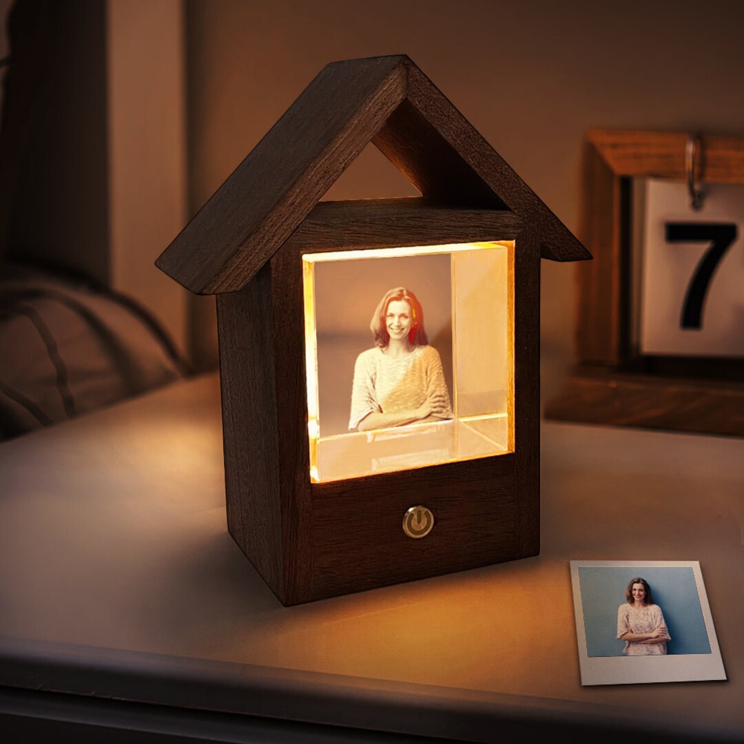 Custom 3D Crystal Photo Lamp Wooden House Night Light - Etsy