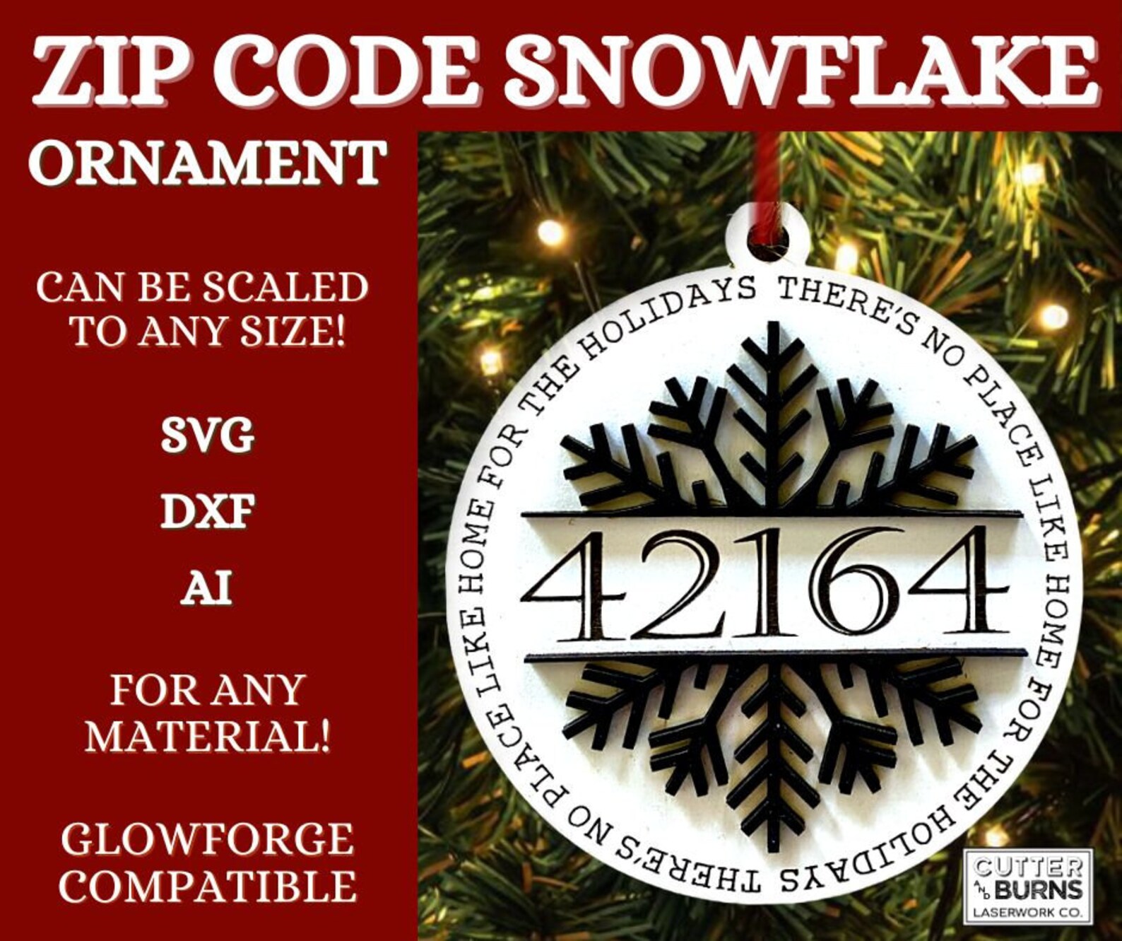 Laser Cut Zip Code Snowflake "there's No Place Like Home" Christmas ...