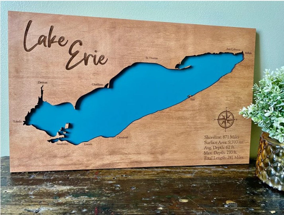 Lake Erie Great Lakes Layered Laser Cut Engraved Map Wall Hanging Decor ...