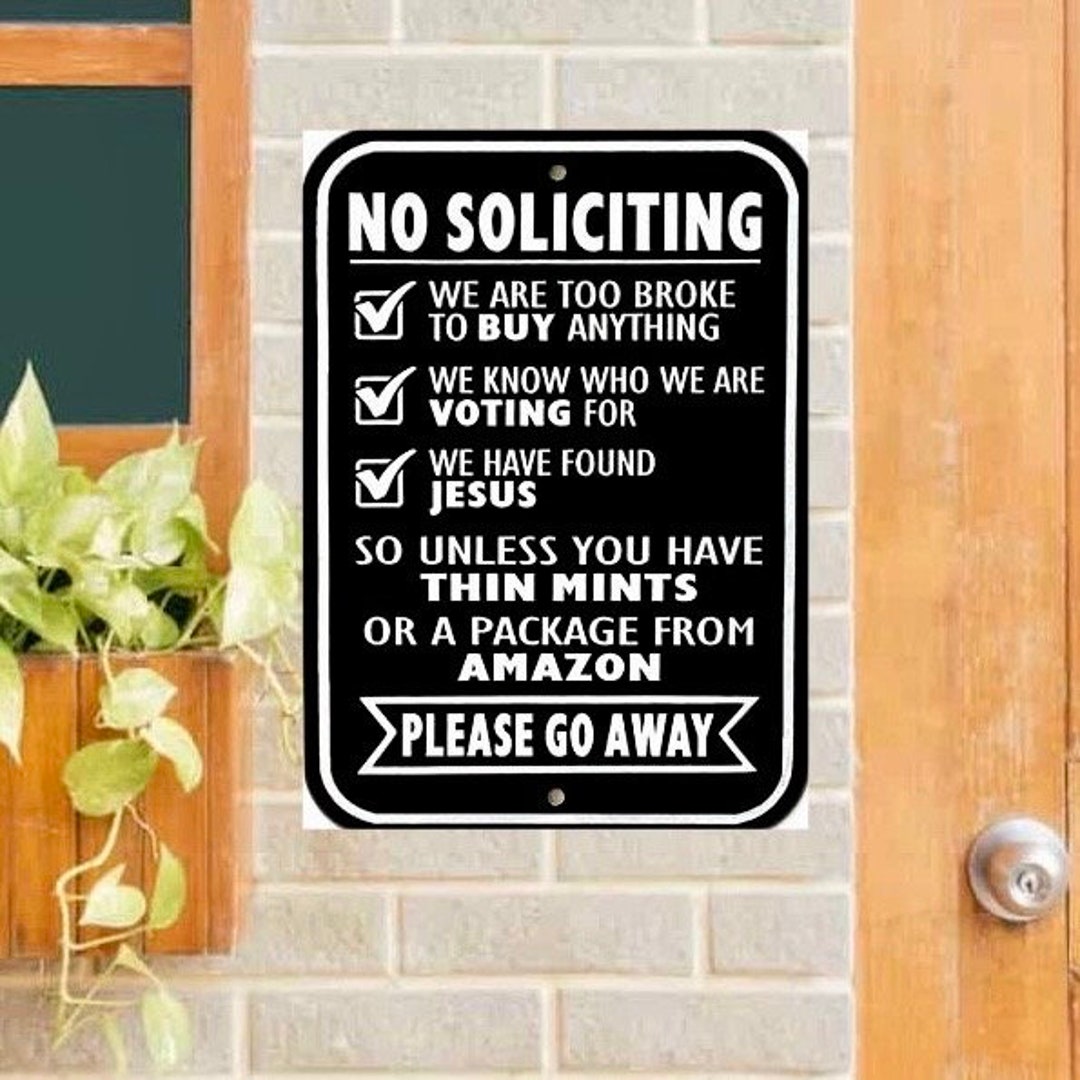 No Soliciting Funny Engraved Acrylic Plastic Porch Sign, Thin Mints or ...