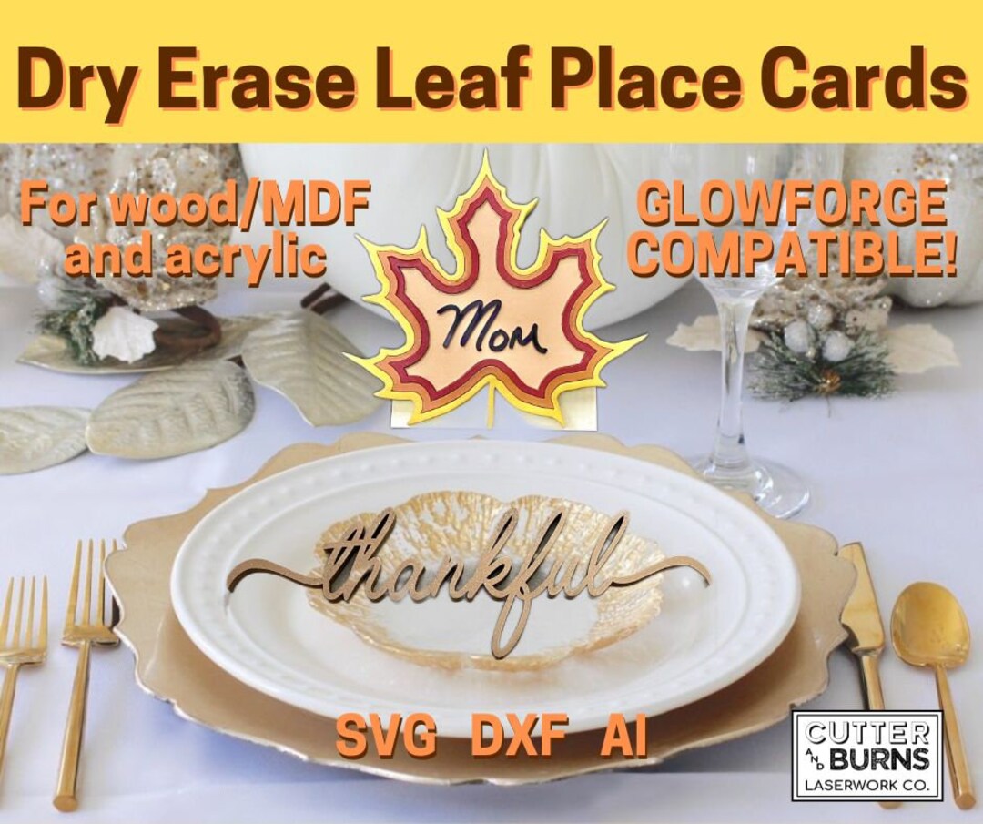 Laser Cut Dry Erase Leaf Thanksgiving Table Place Setting Cards SVG DXF ...