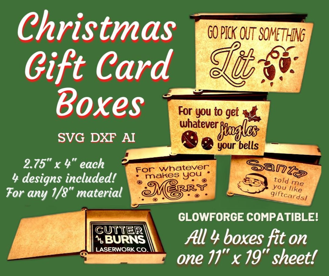Laser Cut Christmas Gift Card Boxes - 4 Designs - SVG DXF AI - Laser ...