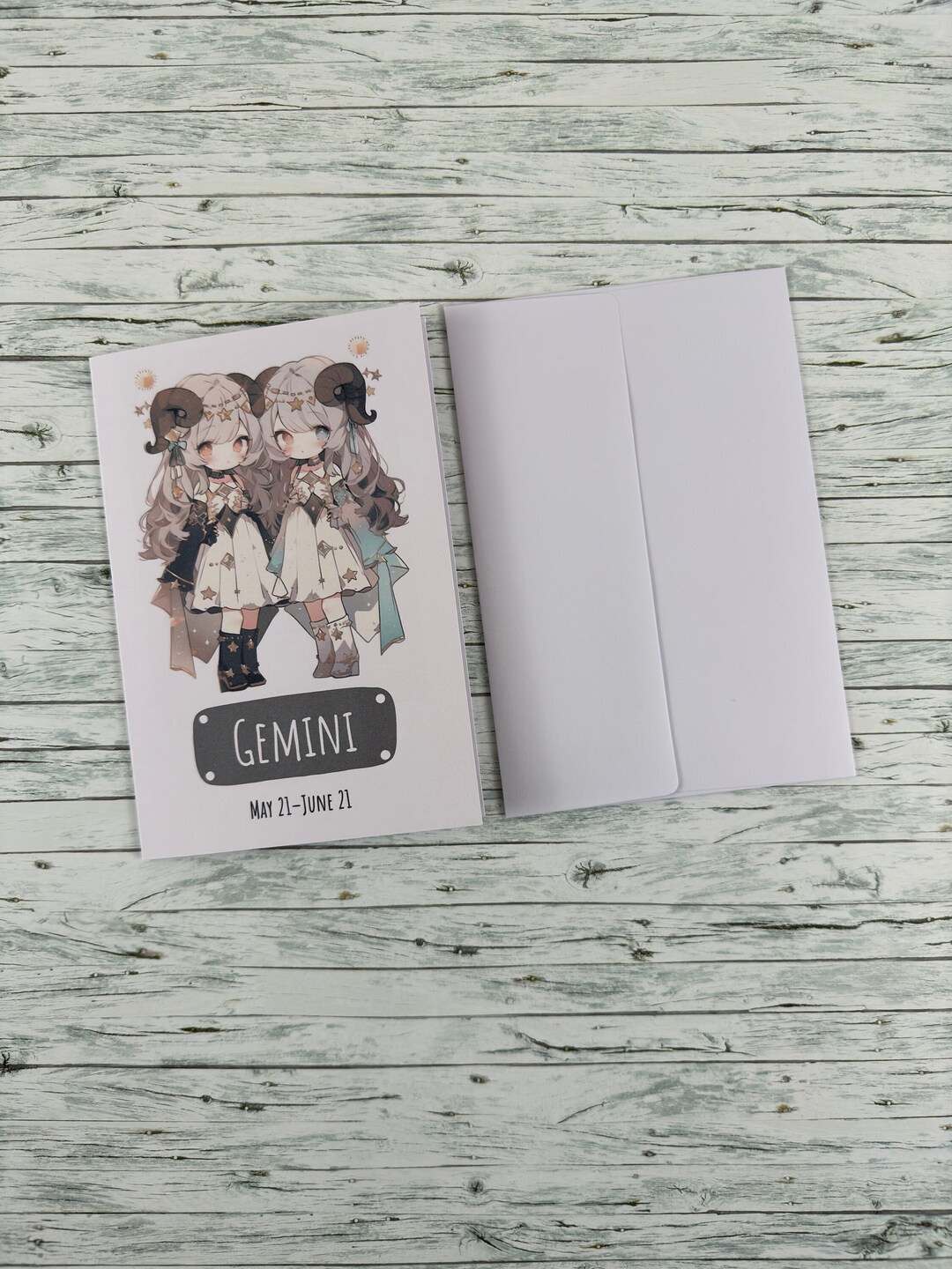 Gemini Chibi Anime Girl Kawaii Birthday Card Cute Drawing Zodiac ...