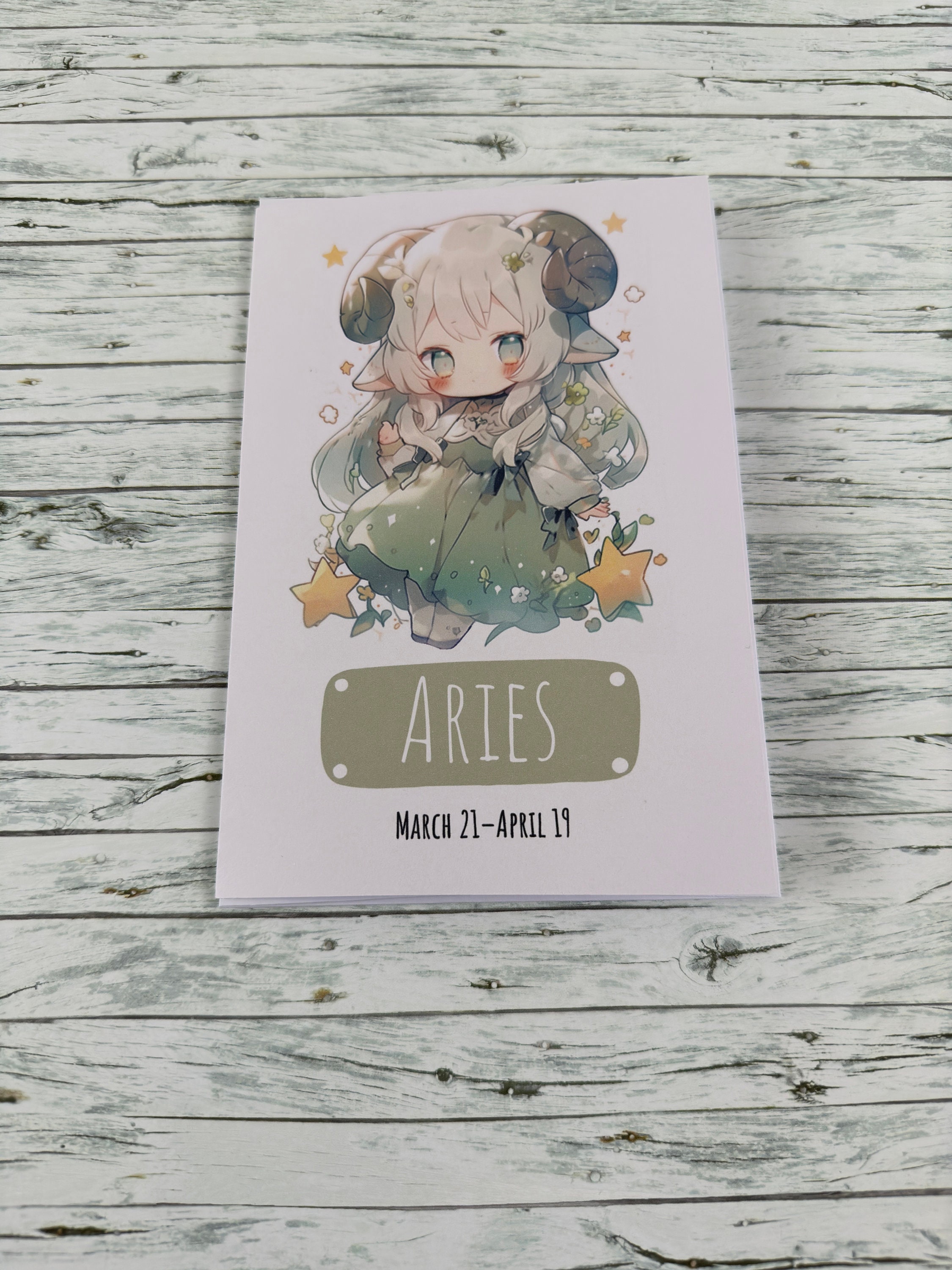 Aries Chibi Anime Girl Cute Birthday Card Kawaii Drawing - Etsy