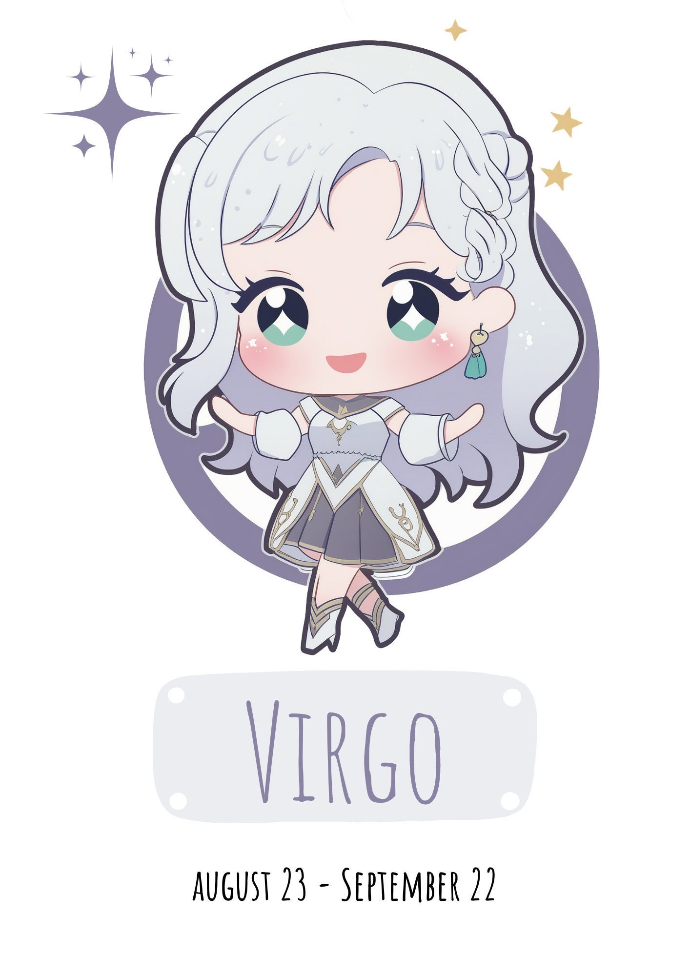 Virgo Chibi Anime Girl Adorable Birthday Card Kawaii Illustration ...