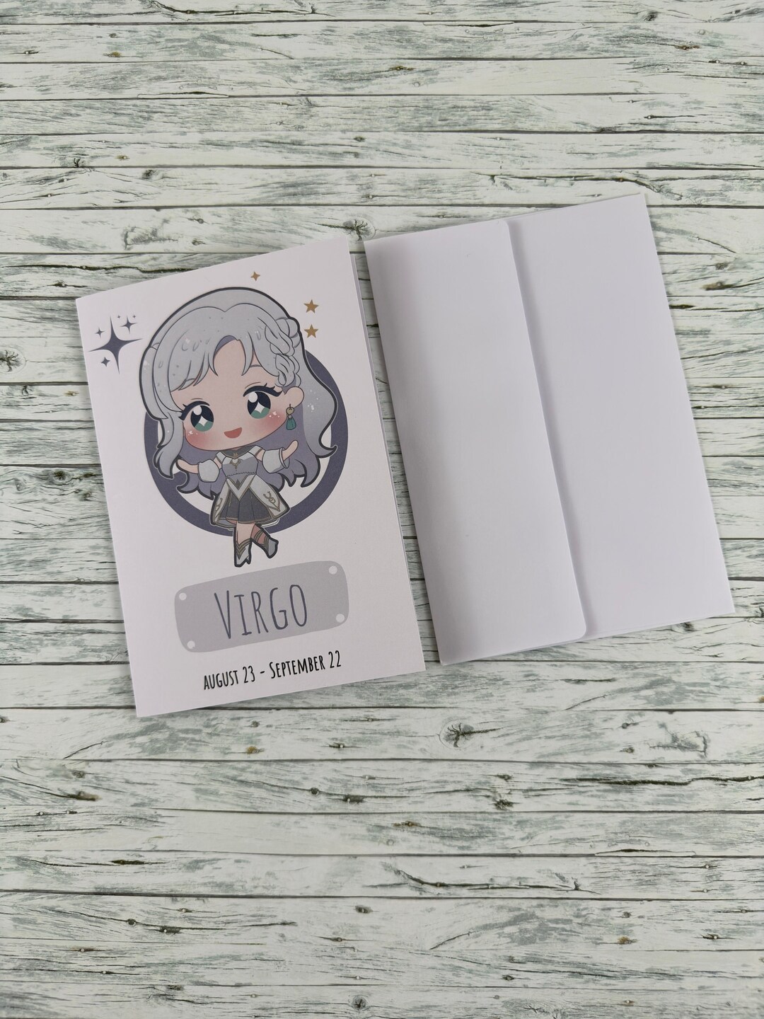 Virgo Chibi Anime Girl Adorable Birthday Card Kawaii Illustration ...