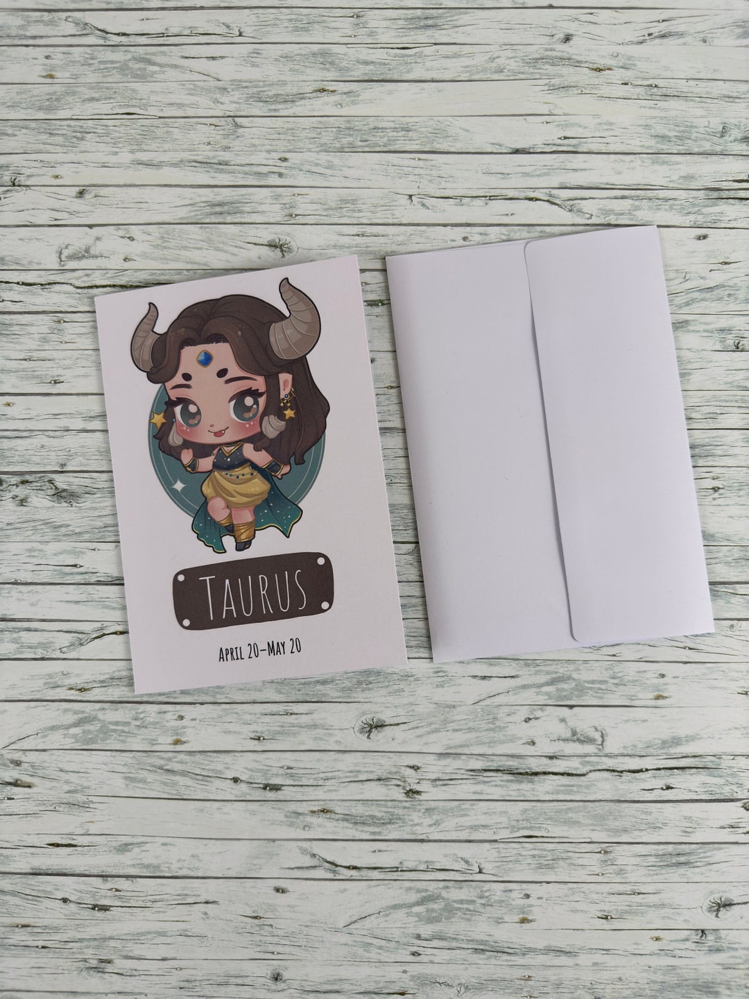 Chibi Anime Girl Birthday Card Zodiac Sign Taurus Cute Drawing ...
