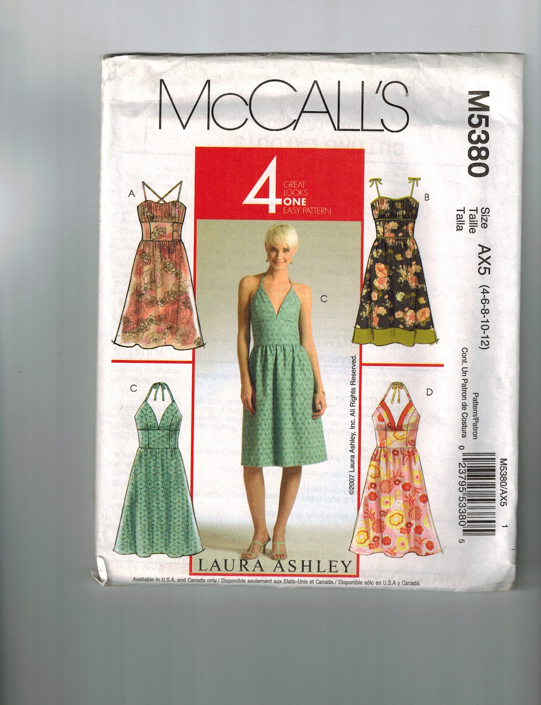 Mccalls-5380 | Laura Ashley Design | Size AX5 (4-6-8-10-12) - Etsy