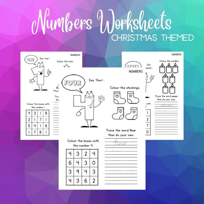 CHRISTMAS THEMED - Numbers Worksheets - Etsy