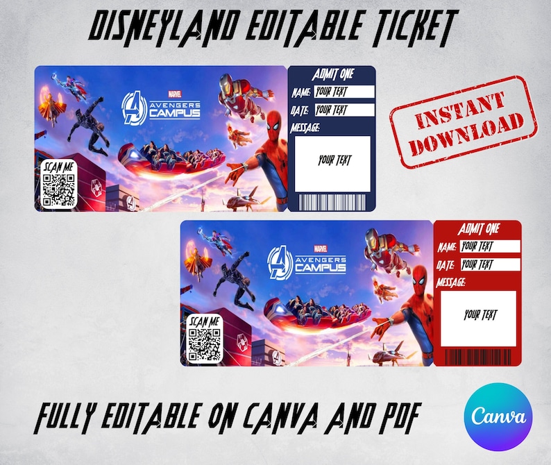 EDITABLE Ticket Disneyland Avengers Campus Disneyworld - Etsy