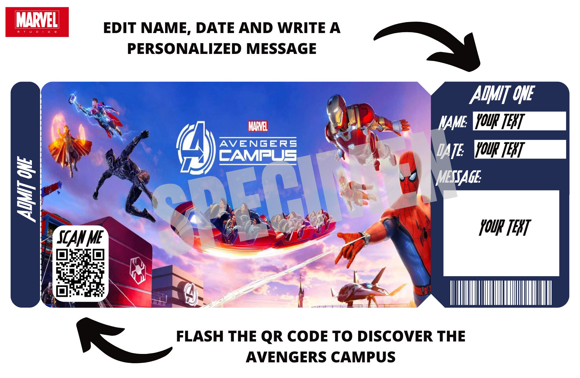 EDITABLE Ticket Disneyland, Avengers Campus, Disneyworld, Instant ...