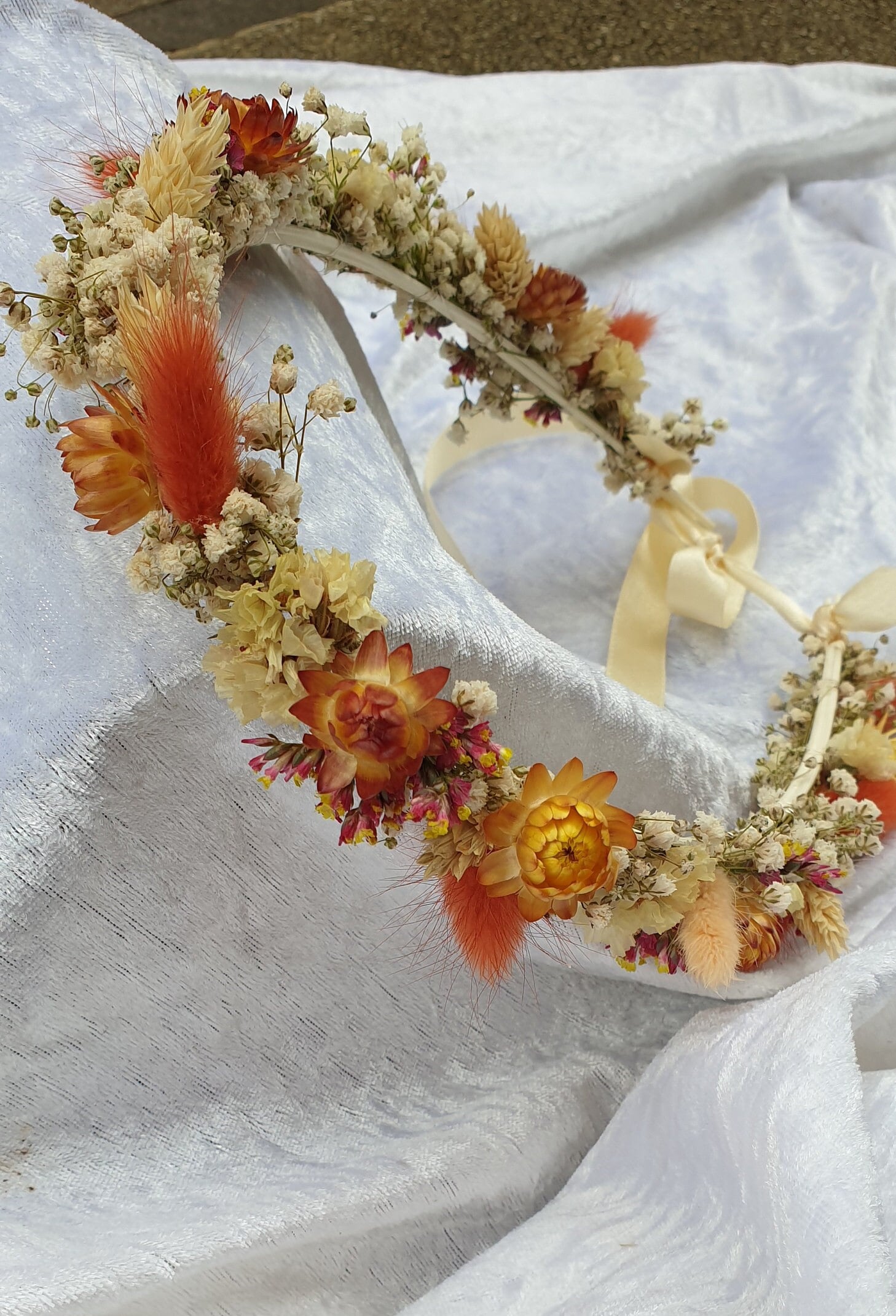 Orange Dried Flower Crown, Bridal Crown, Girls Dried Flower Crown ...