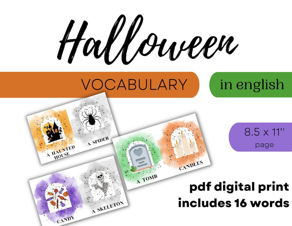 English Halloween Flashcards Halloween Flashcards - Etsy